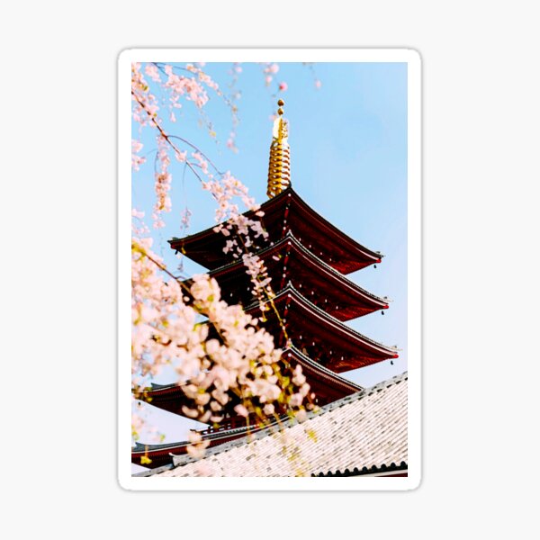"Japan - 'Sakura Temple'" Sticker by LittleJapan | Redbubble