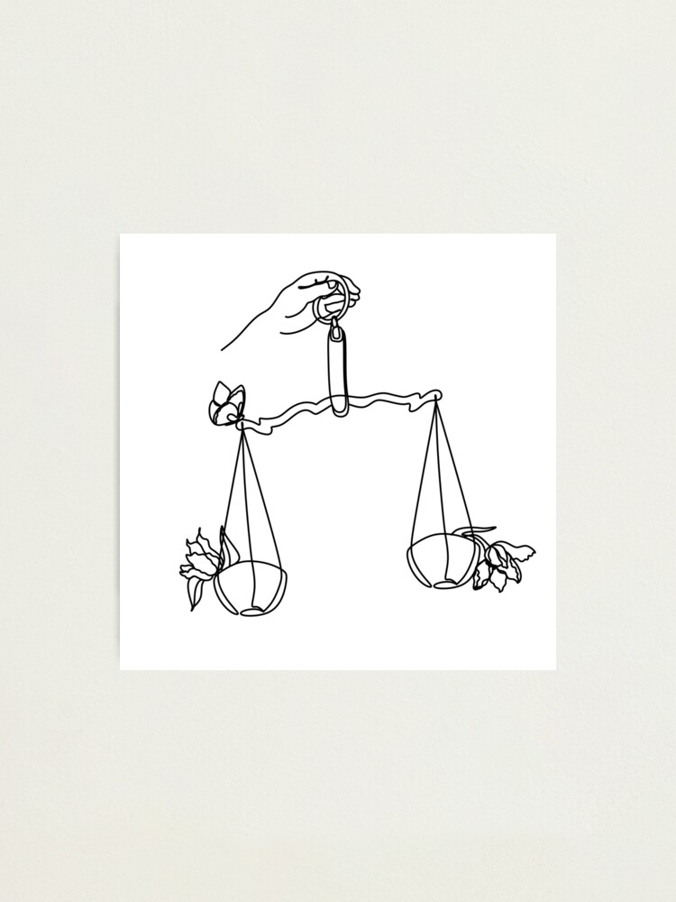 "Libra horoscope sign line art, hand holding scales with flowers ...