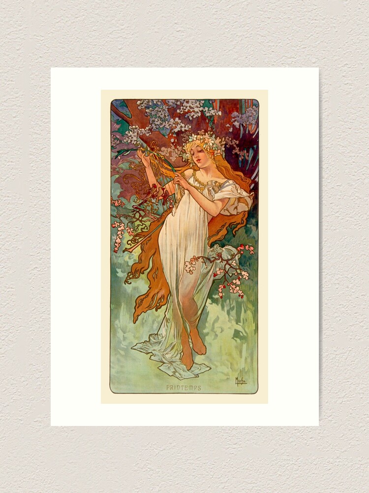 "SPRING by Alphonse Mucha - 1896 Art Nouveau Woman" Art Print by escees ...