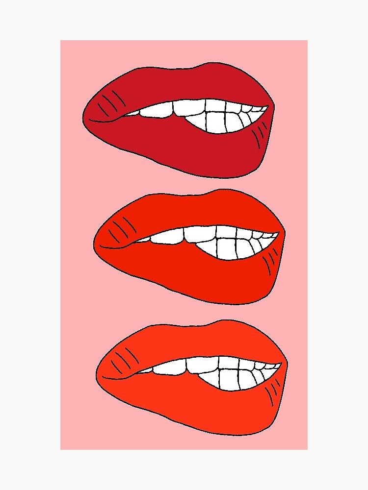 "Red Three Lips" Sticker by DKDESIGNS- | Redbubble