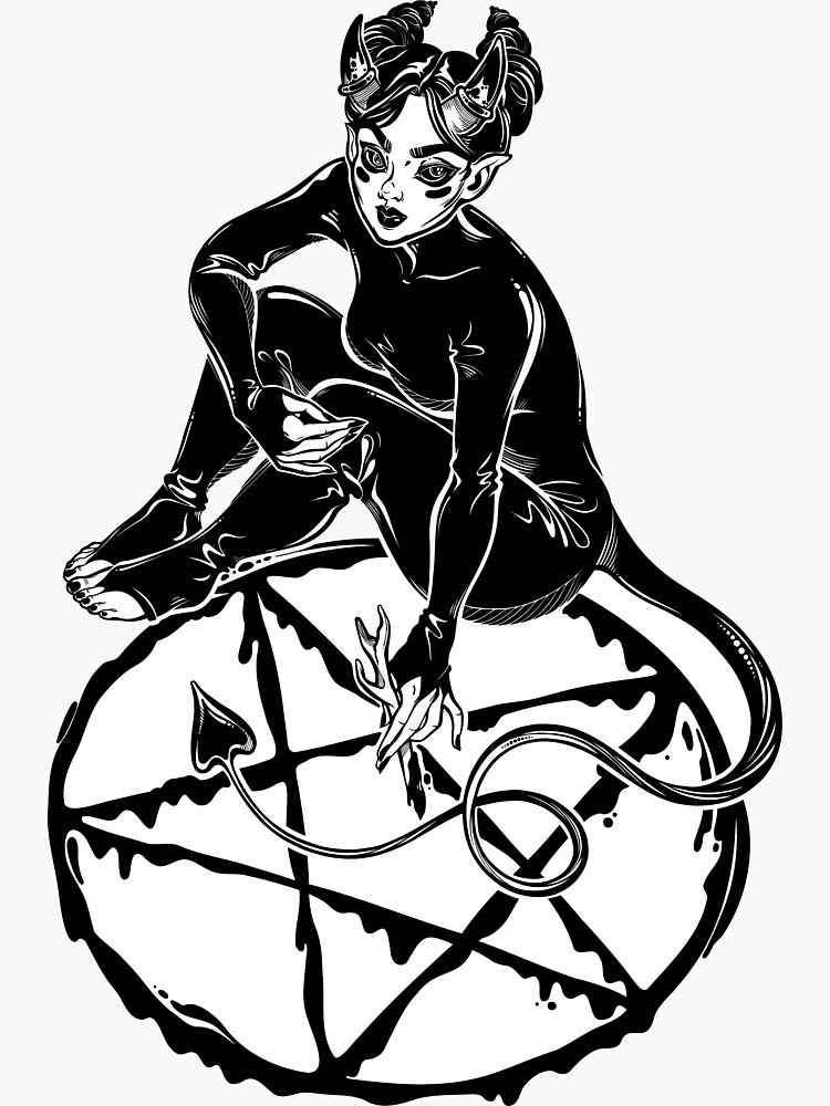 "Beautiful witch imp woman drawing a pentagram. Magic gothic fantasy ...