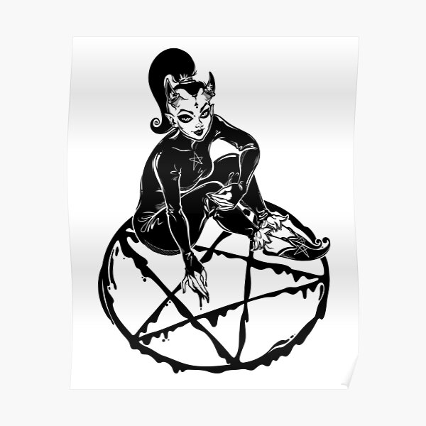 "Beautiful witch imp woman drawing a pentagram." Poster for Sale by ...