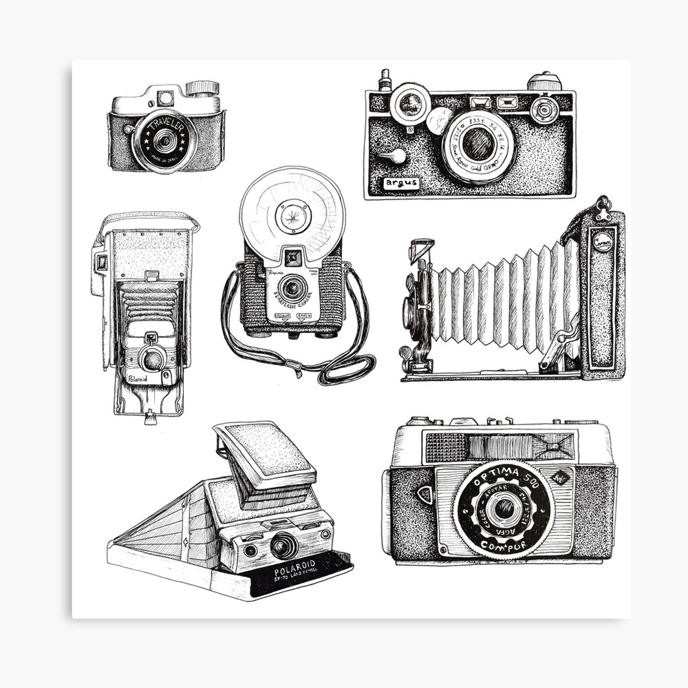 Prints Art & Collectibles Vintage Camera Line Art Canvas Print Digital ...