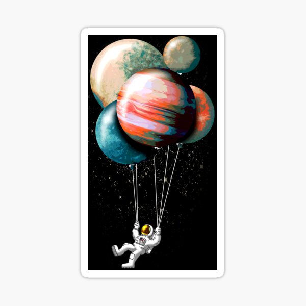 "Cute Spaceman with Balloon Planets" Sticker for Sale by robotface ...