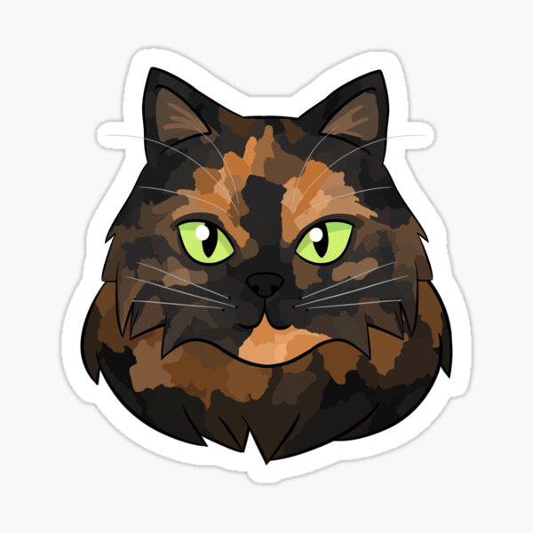 "Cute Fluffy Tortoiseshell Calico Cat with Green Eyes " Sticker for ...