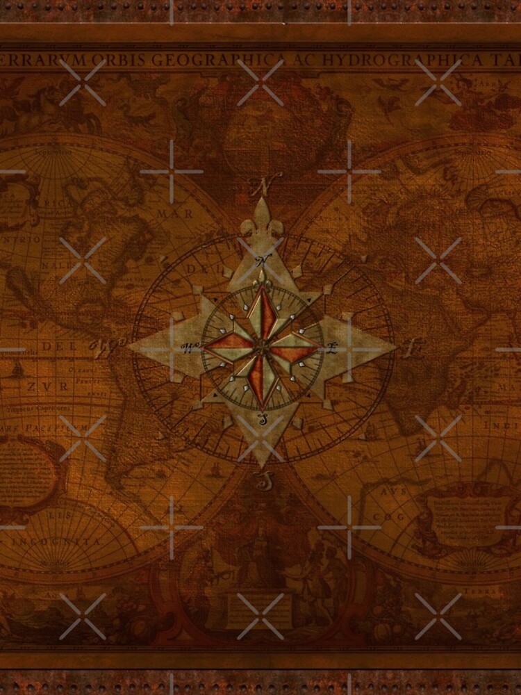 "Steampunk Compass Rose & Antique Map" iPhone Case for Sale by ...