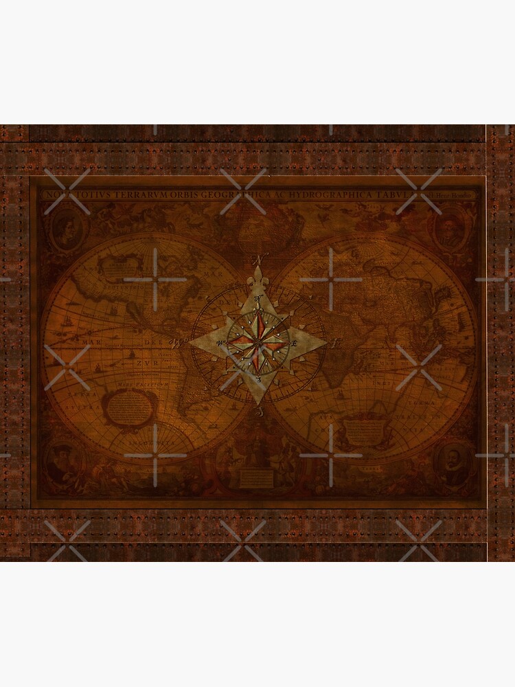 Steampunk Compass Rose & Antique Map Tapestry
