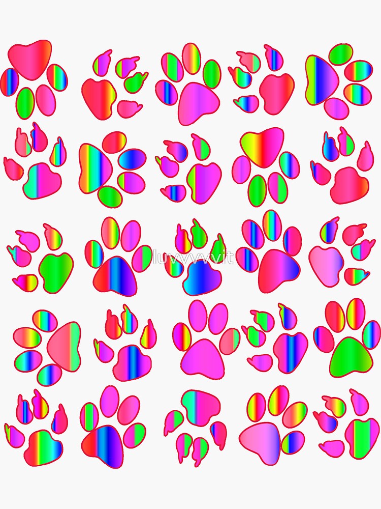 "Rainbow Paw Prints colourful animal paws design" Sticker for Sale by ...