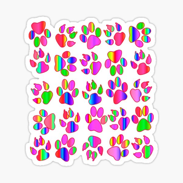"Rainbow Paw Prints colourful animal paws design" Sticker for Sale by ...