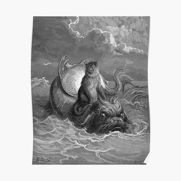 "The Monkey Rides The Dolphin" Poster for Sale by TheWhiteBear | Redbubble