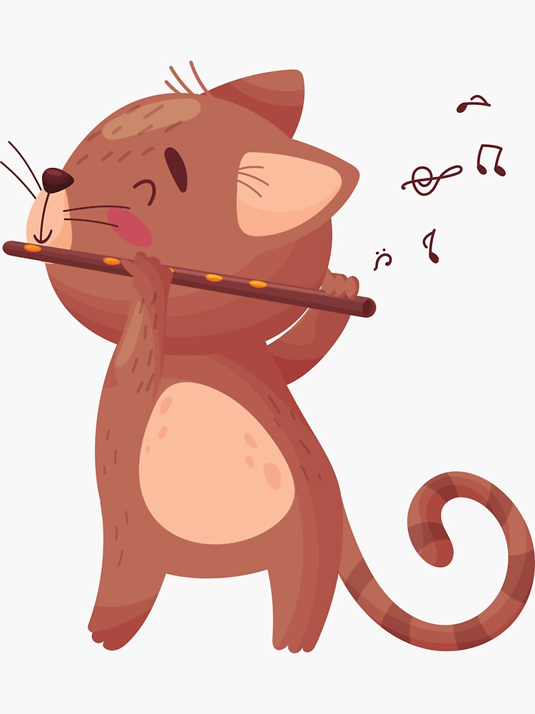 "Peaceful Cat Playing a Flute" Sticker for Sale by PayoutStream | Redbubble