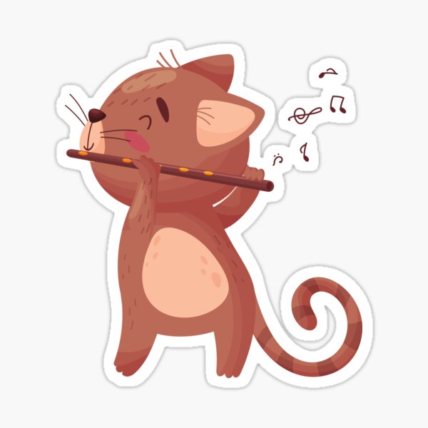 "Peaceful Cat Playing a Flute" Sticker for Sale by PayoutStream | Redbubble