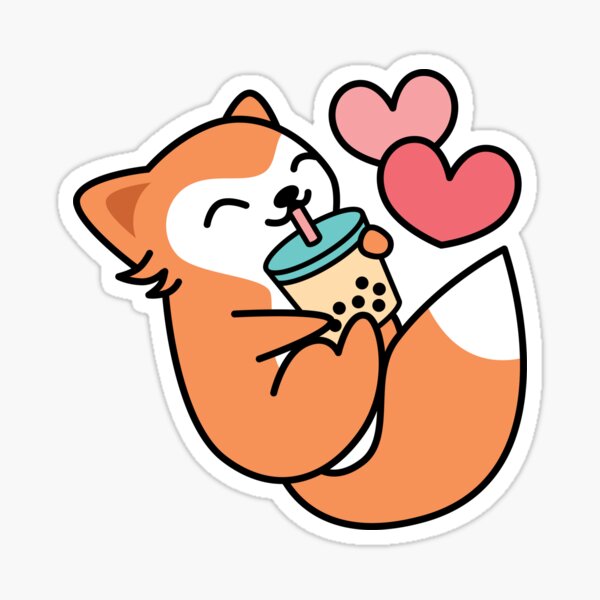 "Cute Kawaii Fox Sipping Boba Tea - Bubble Tea" Sticker for Sale by ...