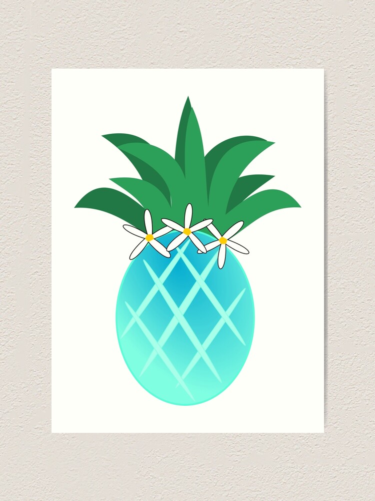 "Cute teal Blue Pop culture vsco pineapple wearing daisy flower crown ...