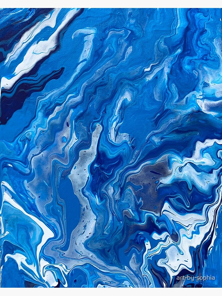 "Trippy Abstract Blue & White Paint Pour 1" Art Print by art-by-sophia ...