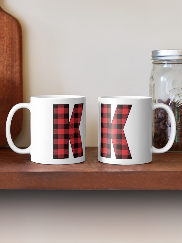 "Letter K Monogram Red and Black Buffalo Plaid/Check" Coffee Mug for ...