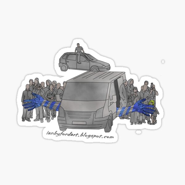 "crowd control " Sticker by IanByfordArt | Redbubble