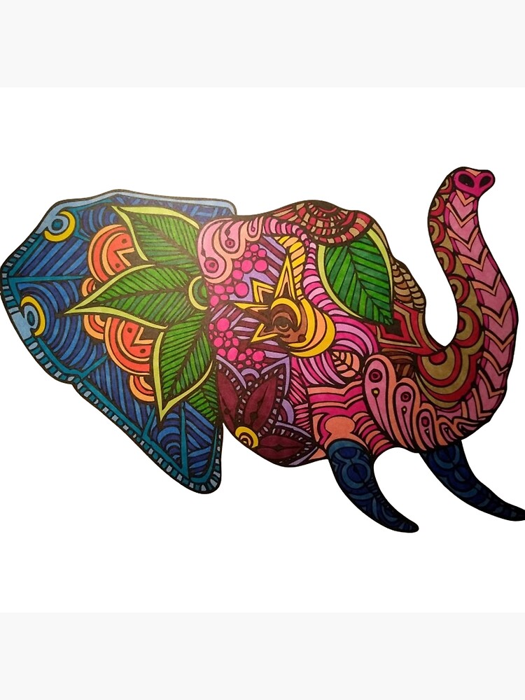 "Rainbow Colored Elephant Head with Flower and Leaves" Framed Art Print ...