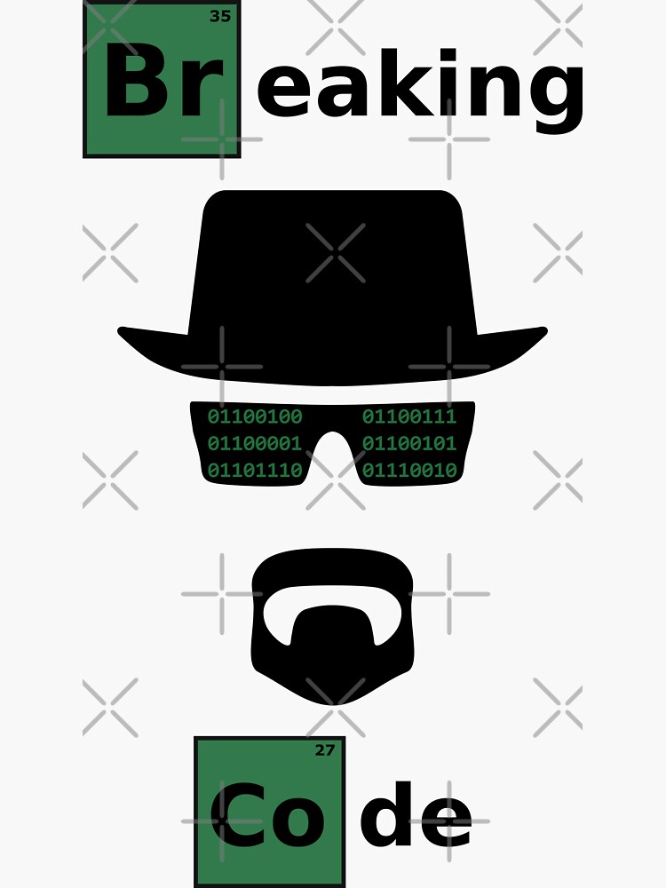 "Breaking Code - Black/Green Parody Design for Hackers" Sticker for ...