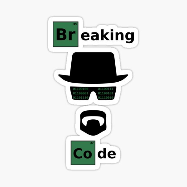 "Breaking Code - Black/Green Parody Design for Hackers" Sticker for ...