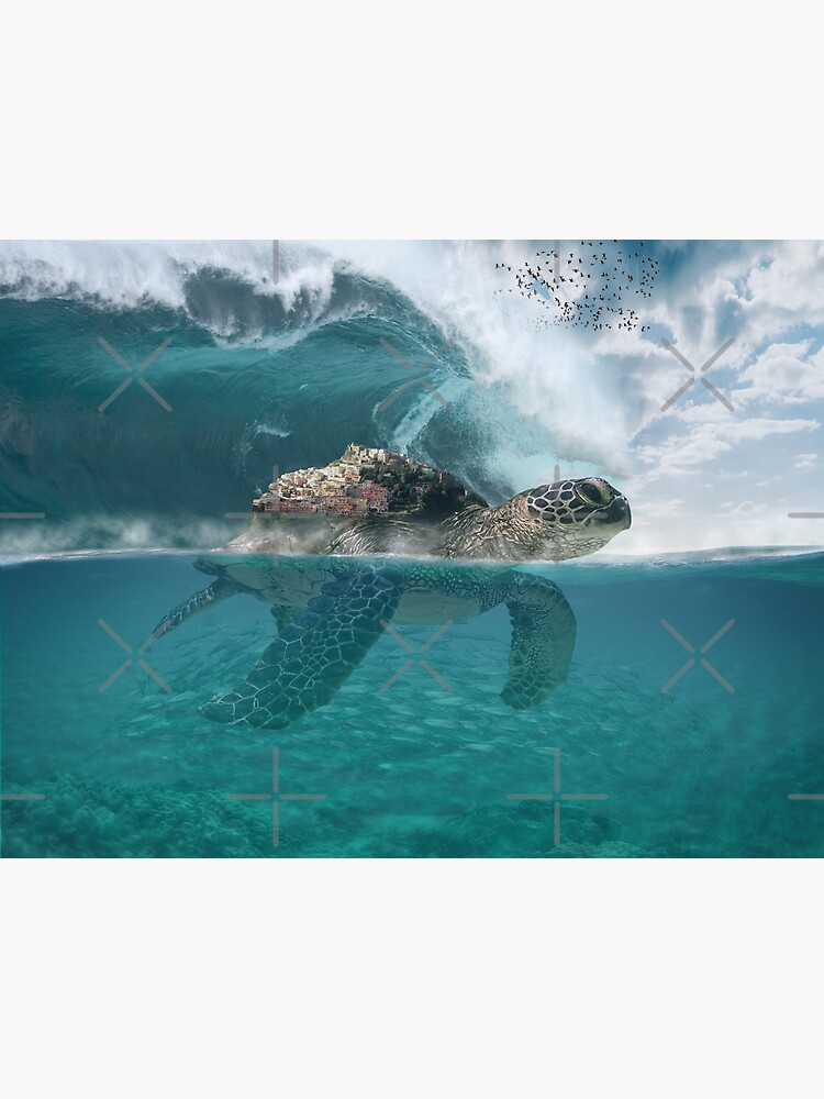 "Giant surreal sea turtle swimming in a rough sea" Poster by ...