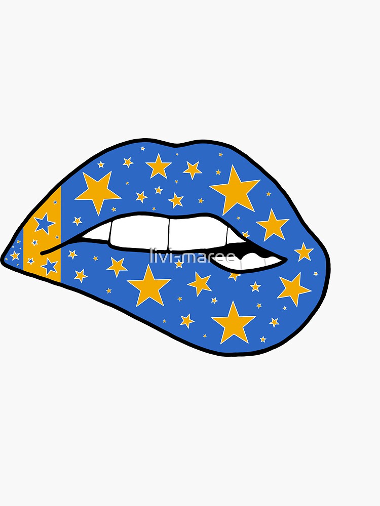 "blue and yellow star lips" Sticker by livi-maree | Redbubble