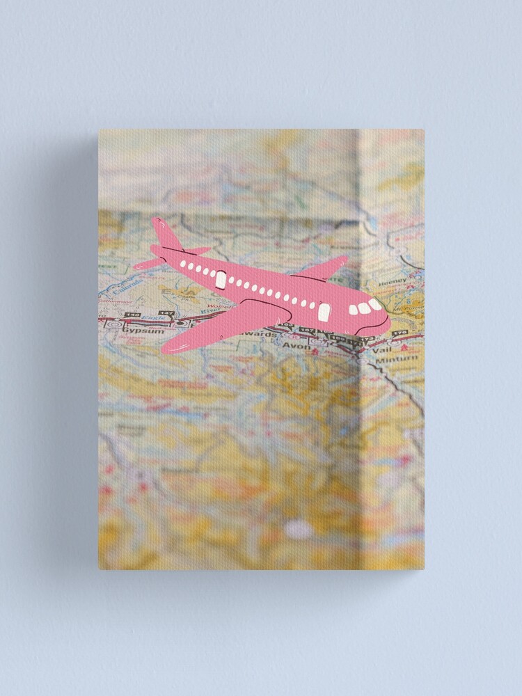 "Cartoon Pink Plane Flying over Map" Canvas Print by TheArtsyBarista ...