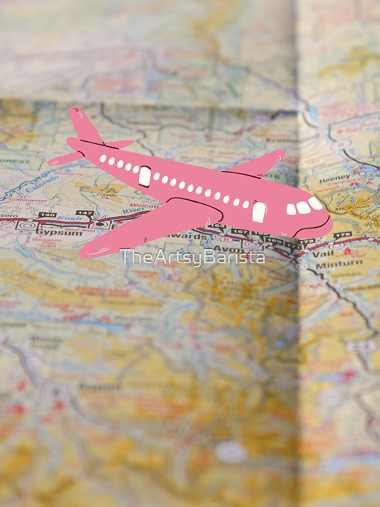 "Cartoon Pink Plane Flying over Map" Canvas Print by TheArtsyBarista ...