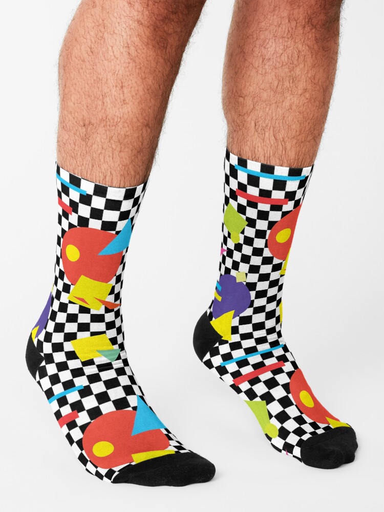 "Coloured Retro Shapes on Black and White Check - Retro Shapes #6 ...