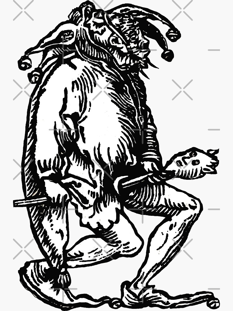 "Medieval Fool Woodcut" Sticker by callistoursus | Redbubble