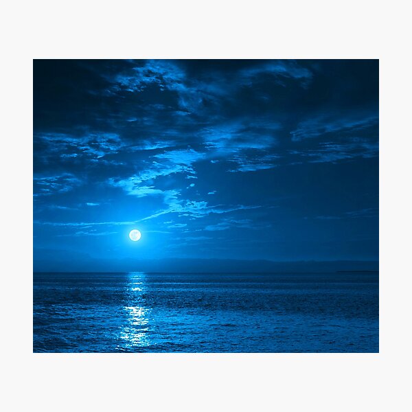 "Midnight Blue Moon Ocean - Painting" Photographic Print by ...