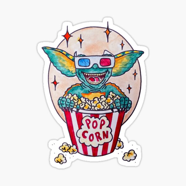 "Gremlin with pop corn " Sticker for Sale by mariexvx | Redbubble
