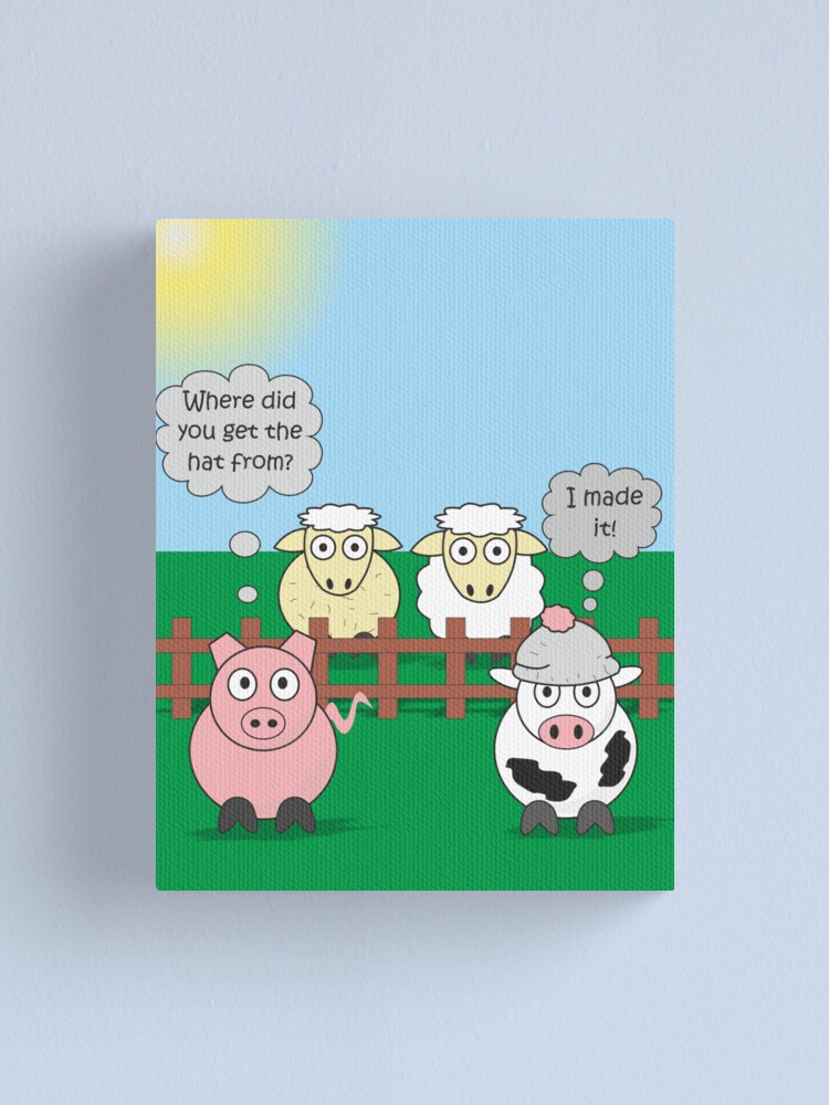 "Rudy the Pig & Moody the Cow - Woolly Hat Humour" Canvas Print by ...
