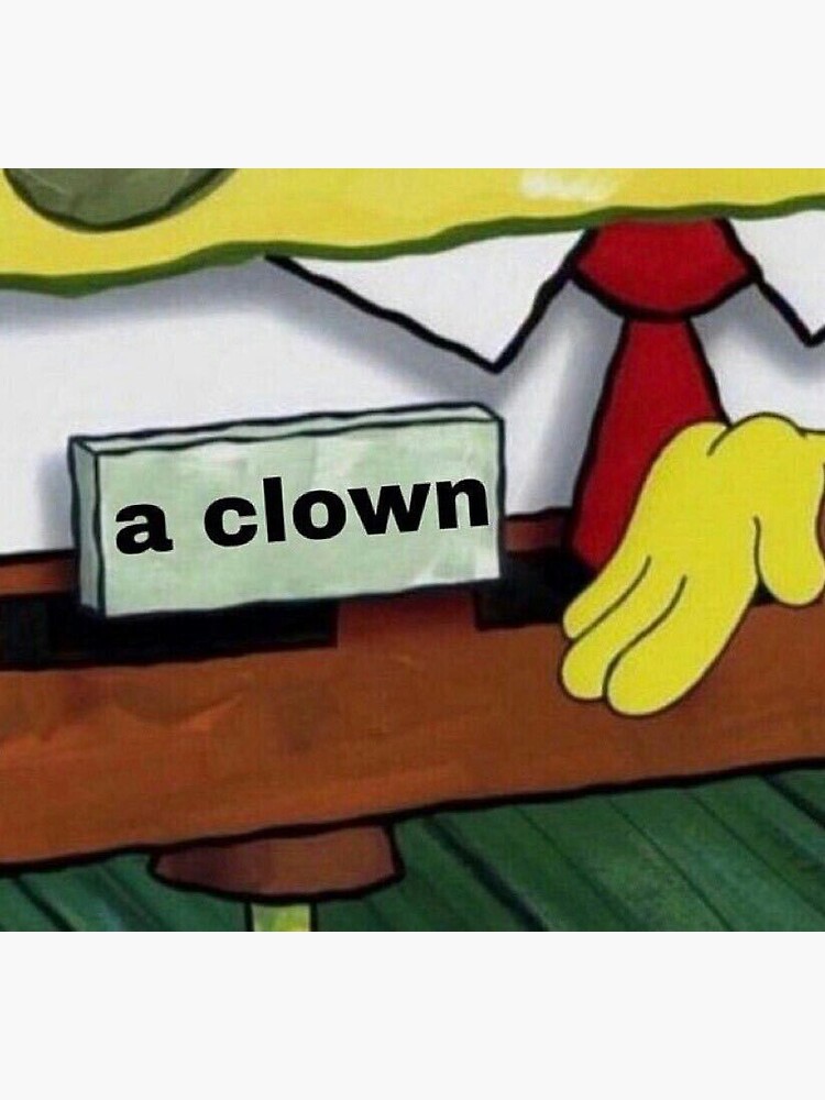 "spongebob // a clown name tag " Sticker by JulianaM14 | Redbubble