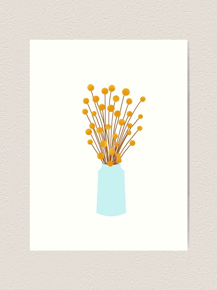 "Craspedia in a blue vase" Art Print for Sale by SutriniArt | Redbubble