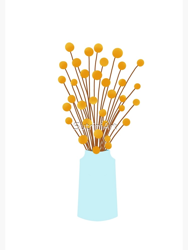 "Craspedia in a blue vase" Art Print for Sale by SutriniArt | Redbubble