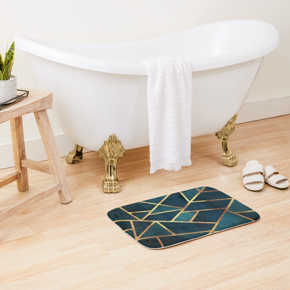 "Midnight Green Gold Stone Geometric" Bath Mat for Sale by themadesigns ...