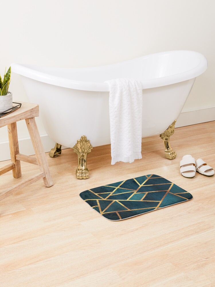 "Midnight Green Gold Stone Geometric" Bath Mat for Sale by themadesigns ...