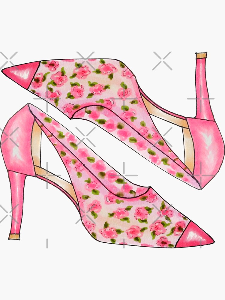 "Pink Floral Heels Drawing" Sticker for Sale by SMillustrations | Redbubble