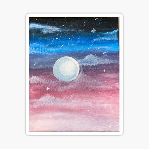 "pink starry sky with moon" Sticker by emmagauer | Redbubble