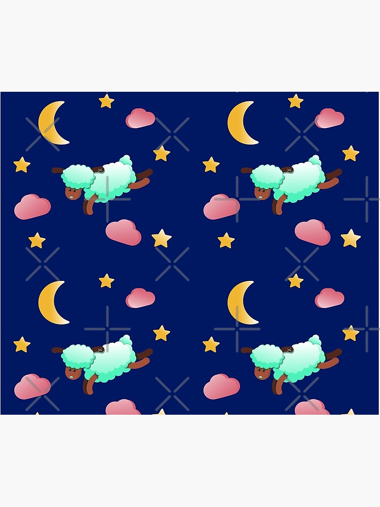 "Sheep Clouds Moon Stars in Blue Sky Print Funny Cute Fantasy Gift for ...