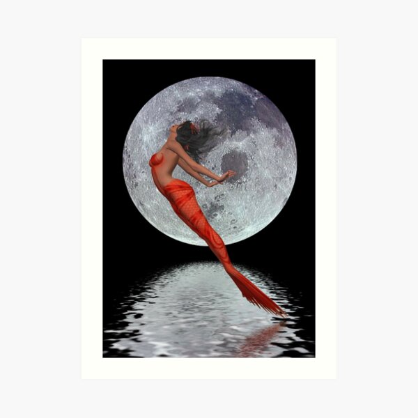 "Freedom .. mermaid in moonlight" Art Print for Sale by LoneAngel ...