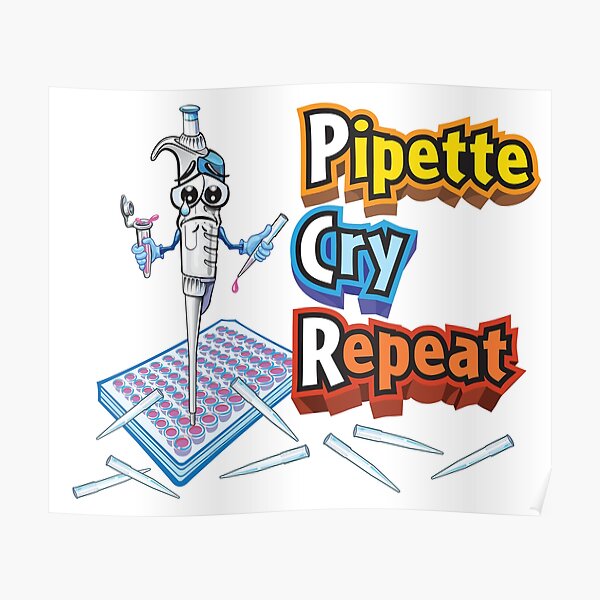 "Pipette Cry Repeat with Sad Cartoon Character and PCR Microplate ...