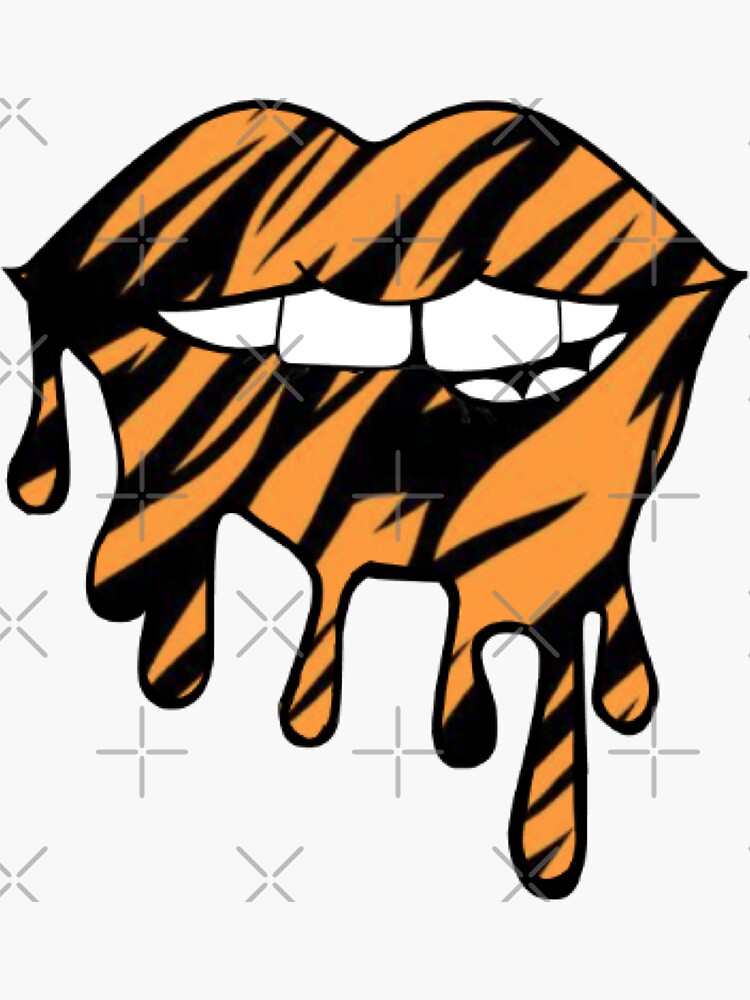 "Tiger Striped Dripping Bite Lip Design 1" Sticker by rieriecoils1 ...