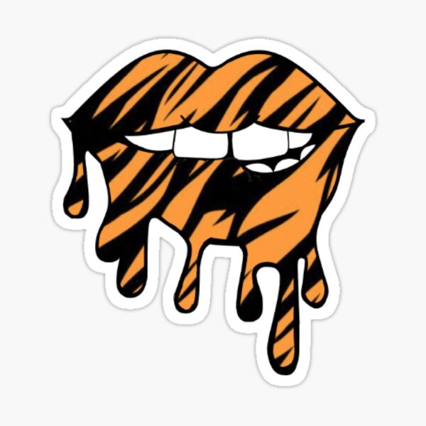 "Tiger Striped Dripping Bite Lip Design 1" Sticker by rieriecoils1 ...