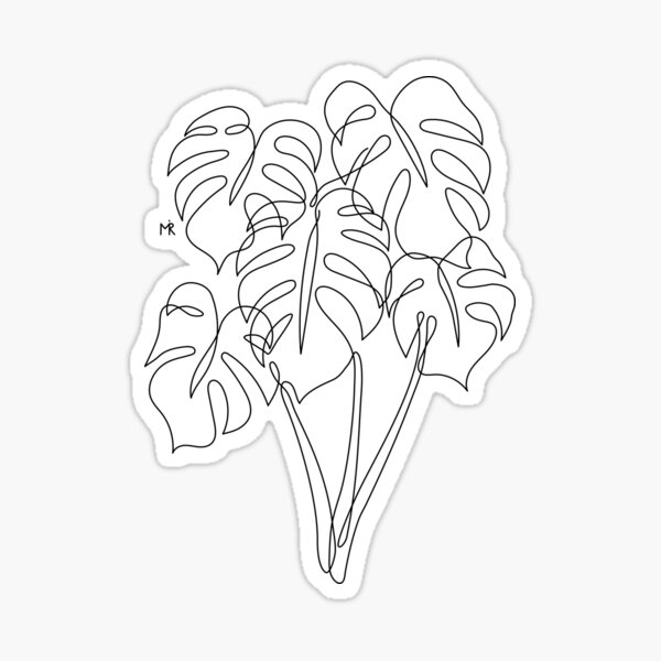 "Monstera Deliciosa Line Art Drawing" Sticker by mirllustration | Redbubble