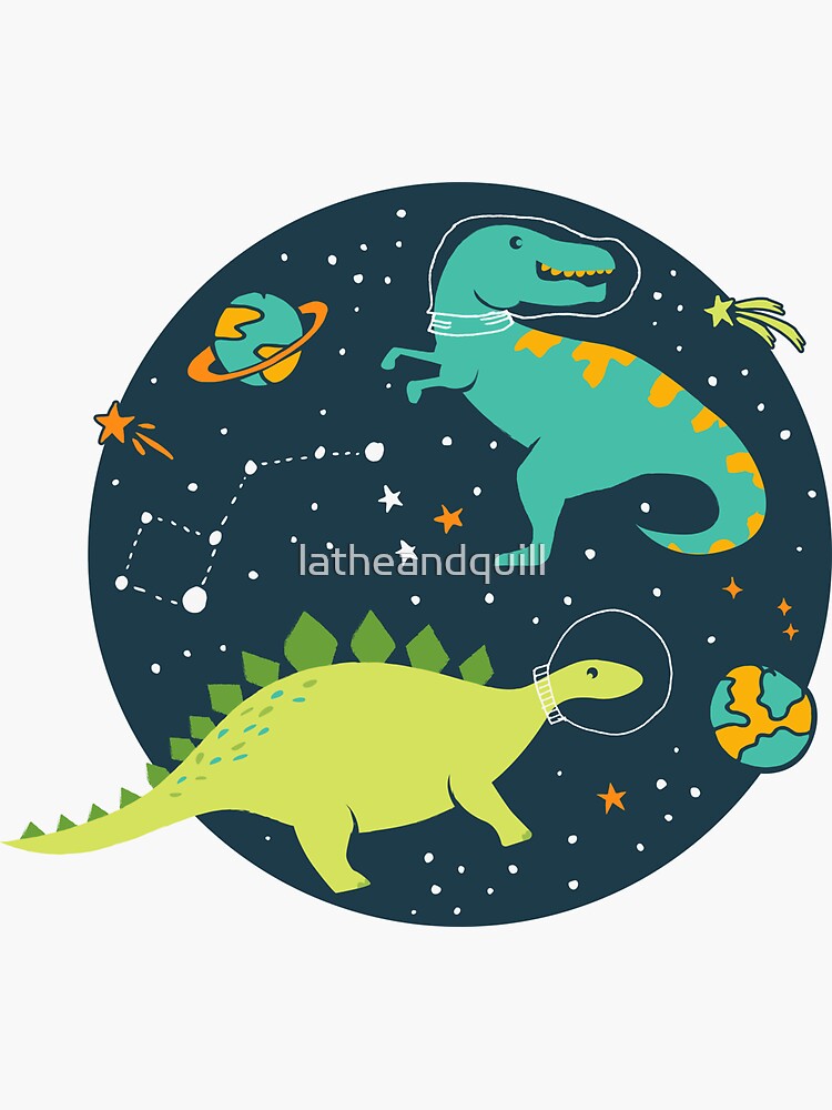 "Dinosaur Space Adventure" Sticker for Sale by latheandquill | Redbubble