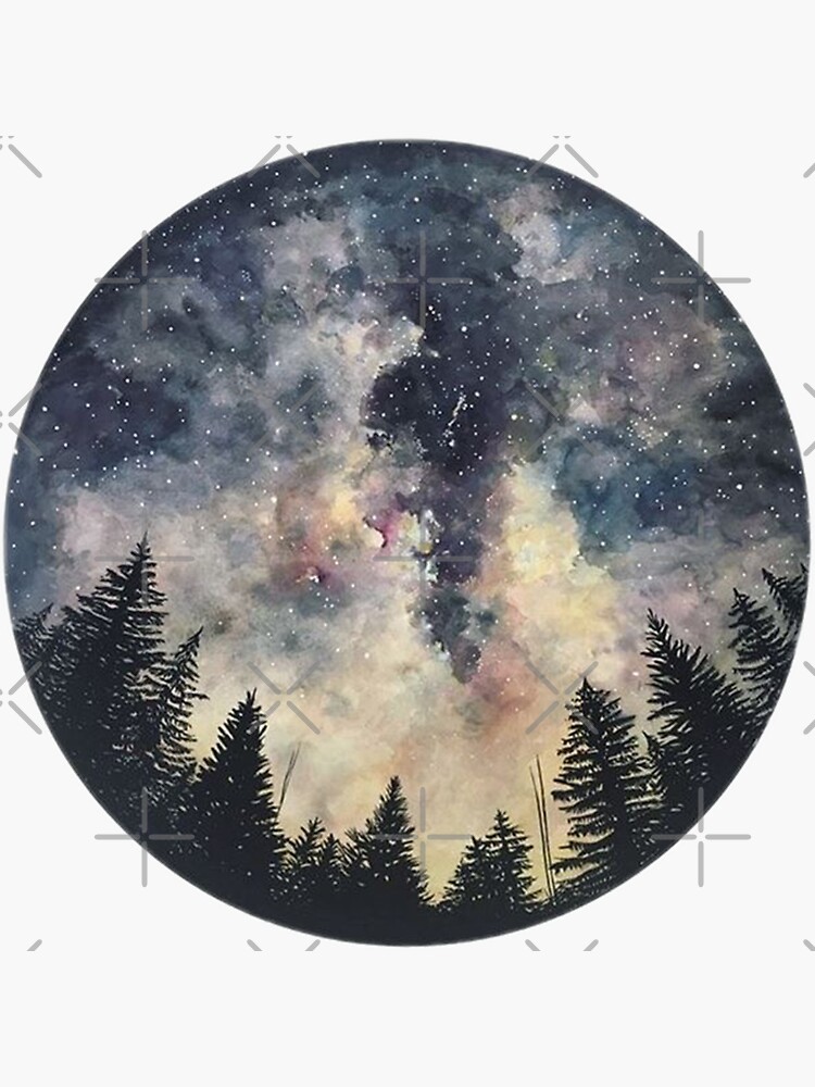"Watercolor Forest Galaxy / Circle / Night Sky / Galaxy / Stars ...
