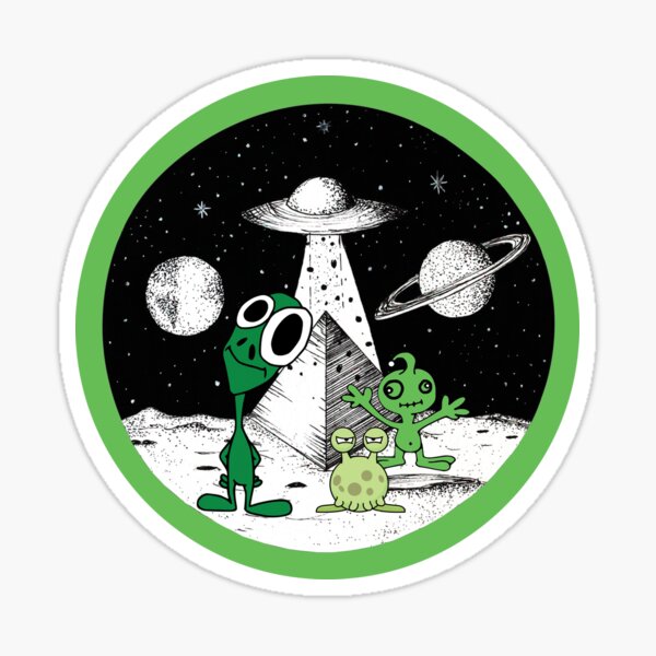 "Alien Invasion - Green Aliens" Sticker by ColorfulMystic | Redbubble
