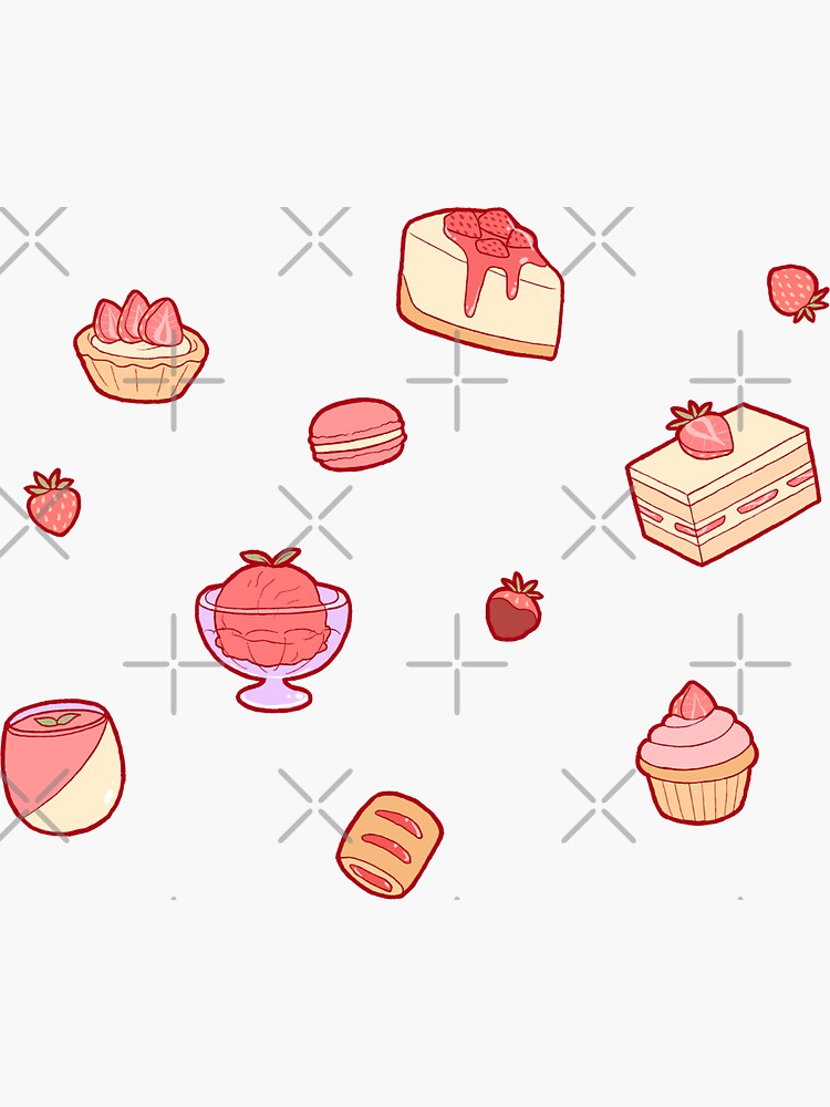 "Strawberry Desserts Set" Sticker for Sale by unicronpotato | Redbubble